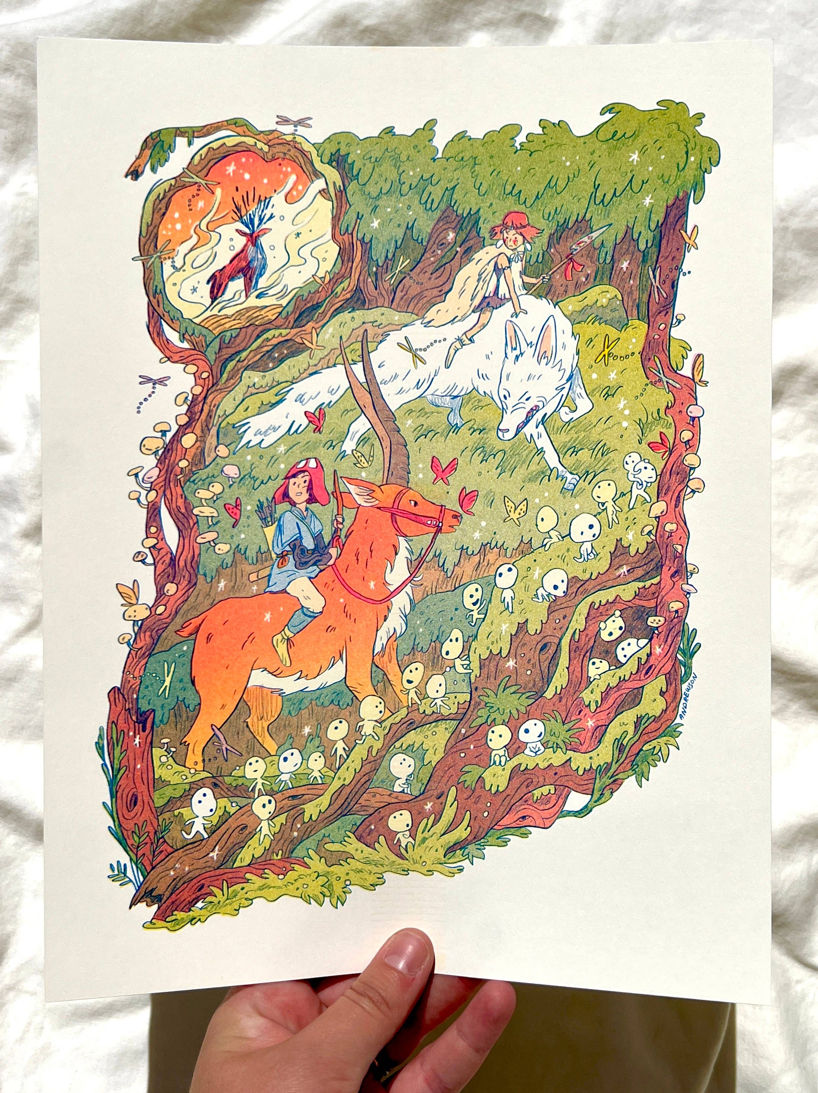 Princess Mononoke Riso Print – Sunny Side Up Stationery Co.